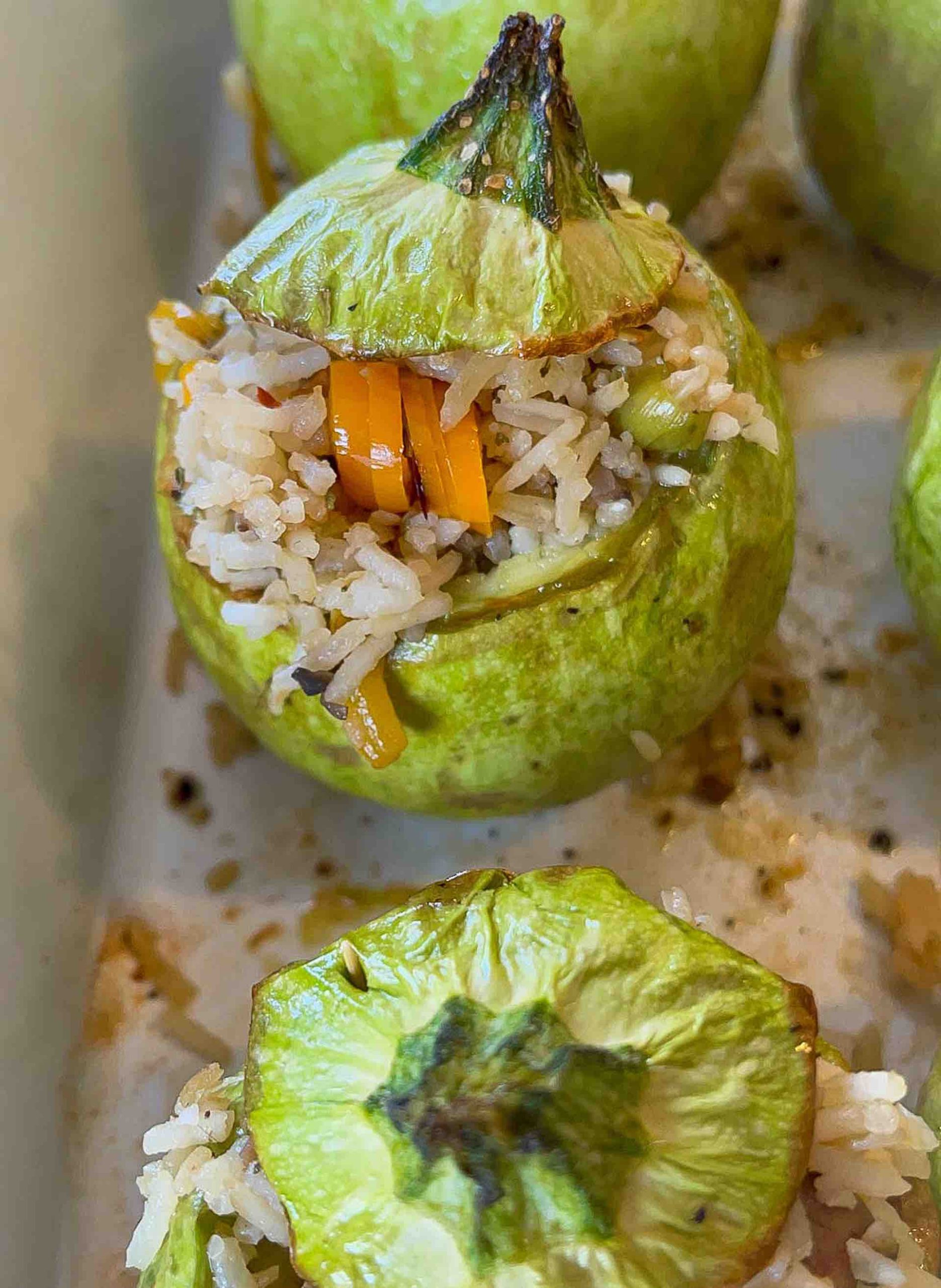 Cue Ball Squash Stuffed with Rice Recipe - Basil Food Journal